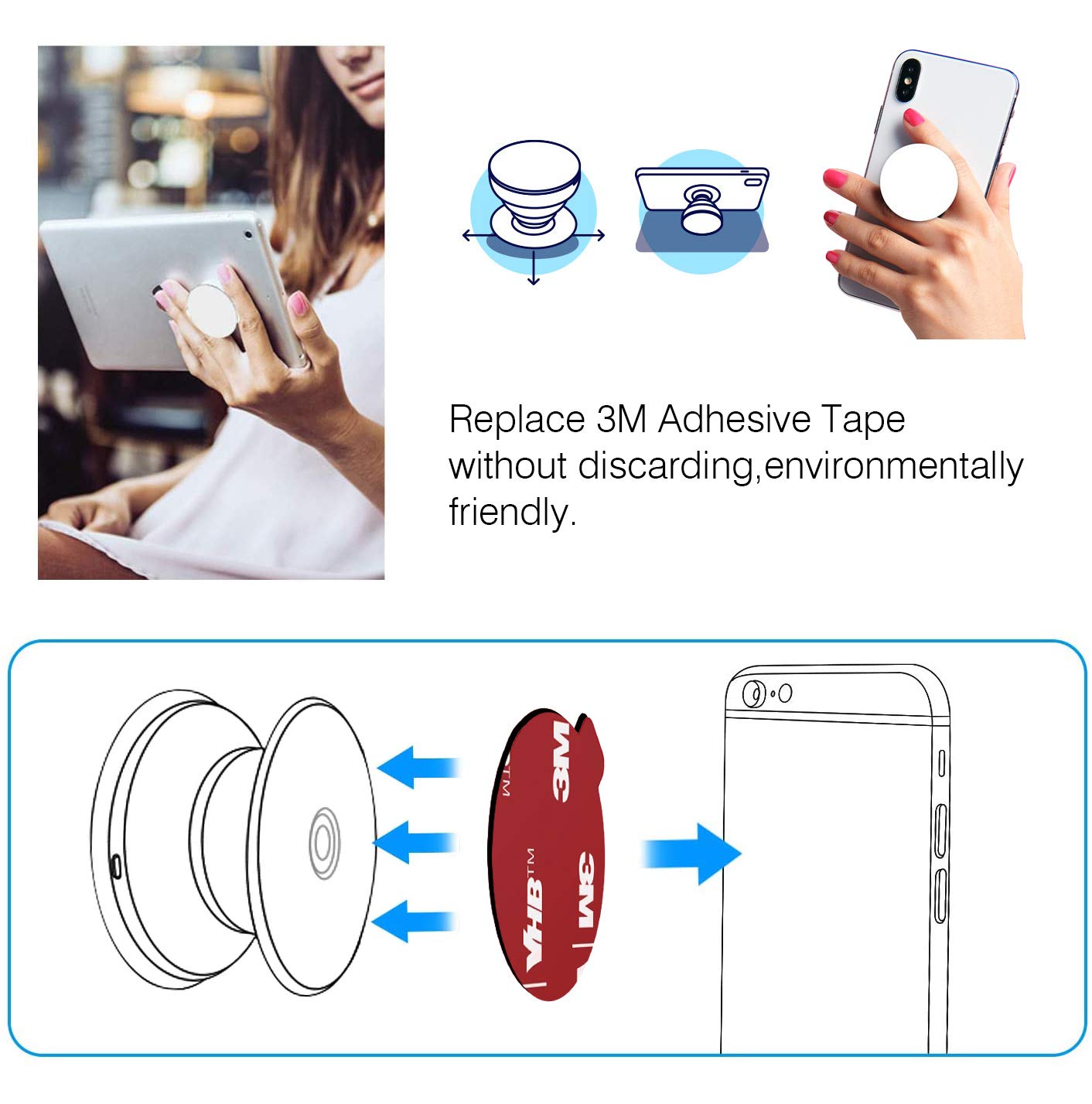 8pcs 3M Sticky Adhesive Replacement Pads for Socket Base Mount,VIIMAKE 1.38 inches Round 3M VHB Double-Sided Adhesive Pads,for Phone Collapsible Grip Stand Back Base Sticker Tapes (Red)