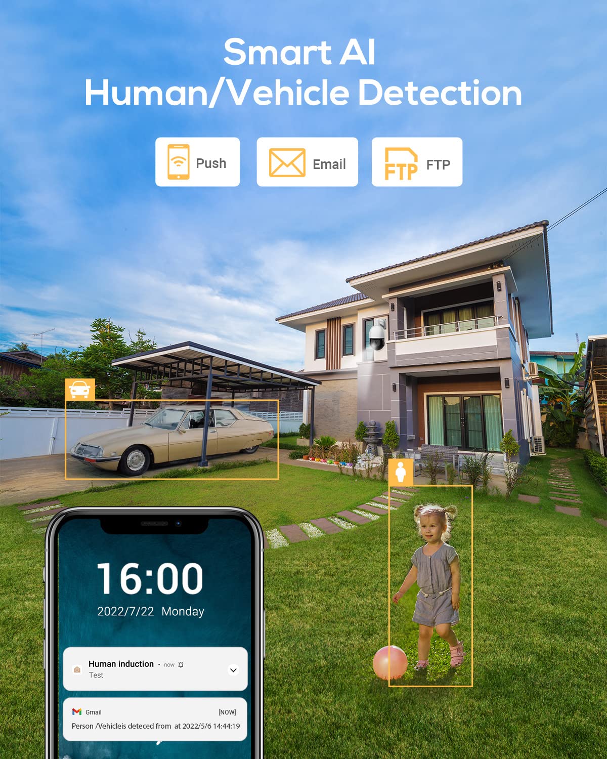 5MP Auto Tracking PTZ Camera - 18x Optical Zoom 4.7-84.6mm Lens, 2-Way Talk & Siren, Human/Vehicle Detection, 165ft IR Night Vision, Auto Cruise, Compatible for Hikvision PTZ Camera Outdoor