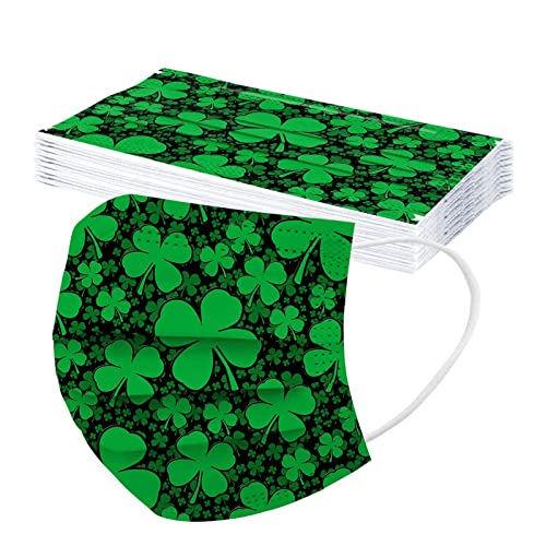 10 PC St Saint Patricks Day Disposable Face_Mask for Adults, Breathable Face_Mask with Shamrock Print,Green Disposable_mask with Nose Wire for Women Men Holiday Party