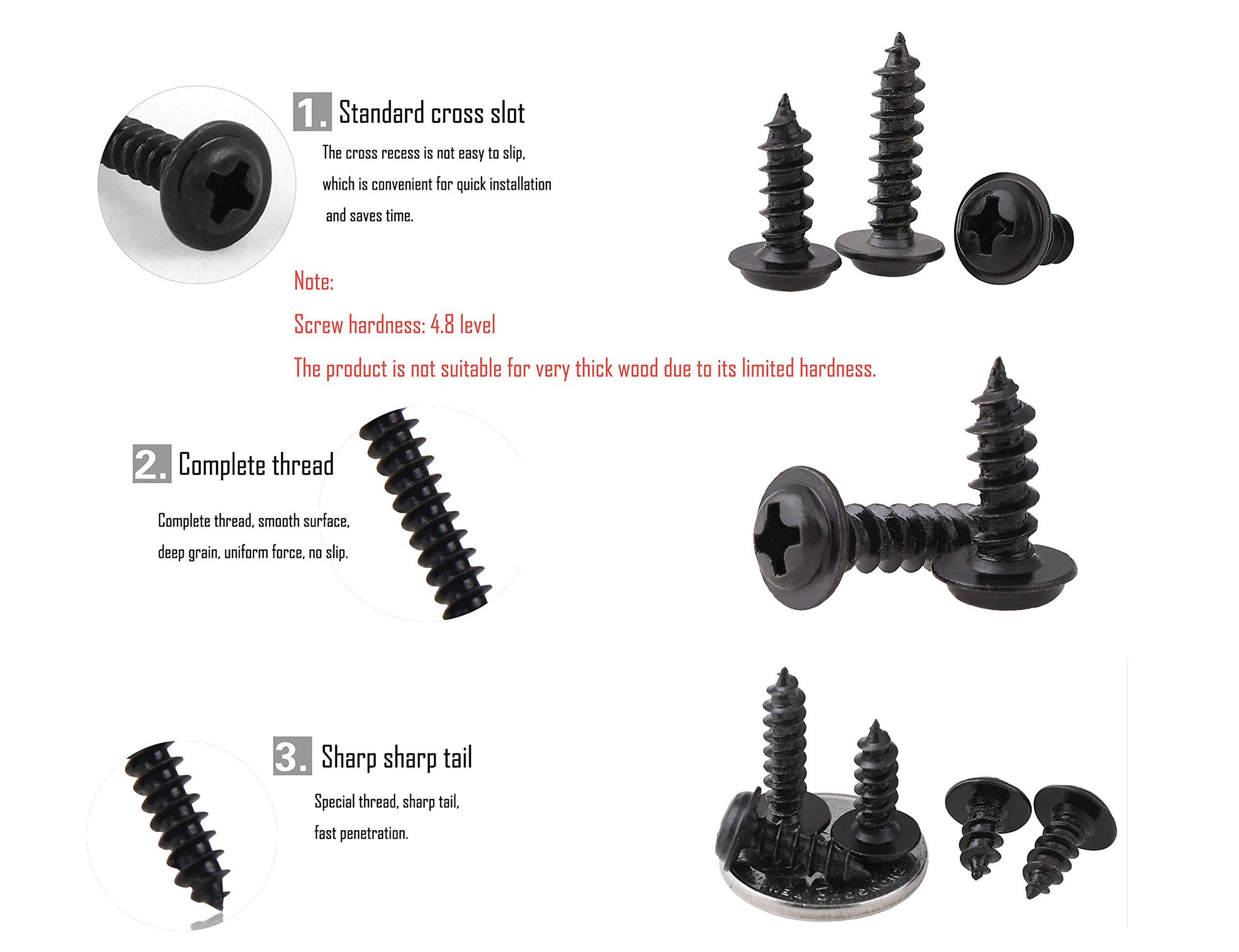 LBY 1000pcs M2.3 M2.6 Truss Head Self Tapping Screws, Wafer Head Screws, Pan Head with Washer Screw 10 Sizes Self Tapping Screws Assortment Kit, Carbon Steel (Blacking)