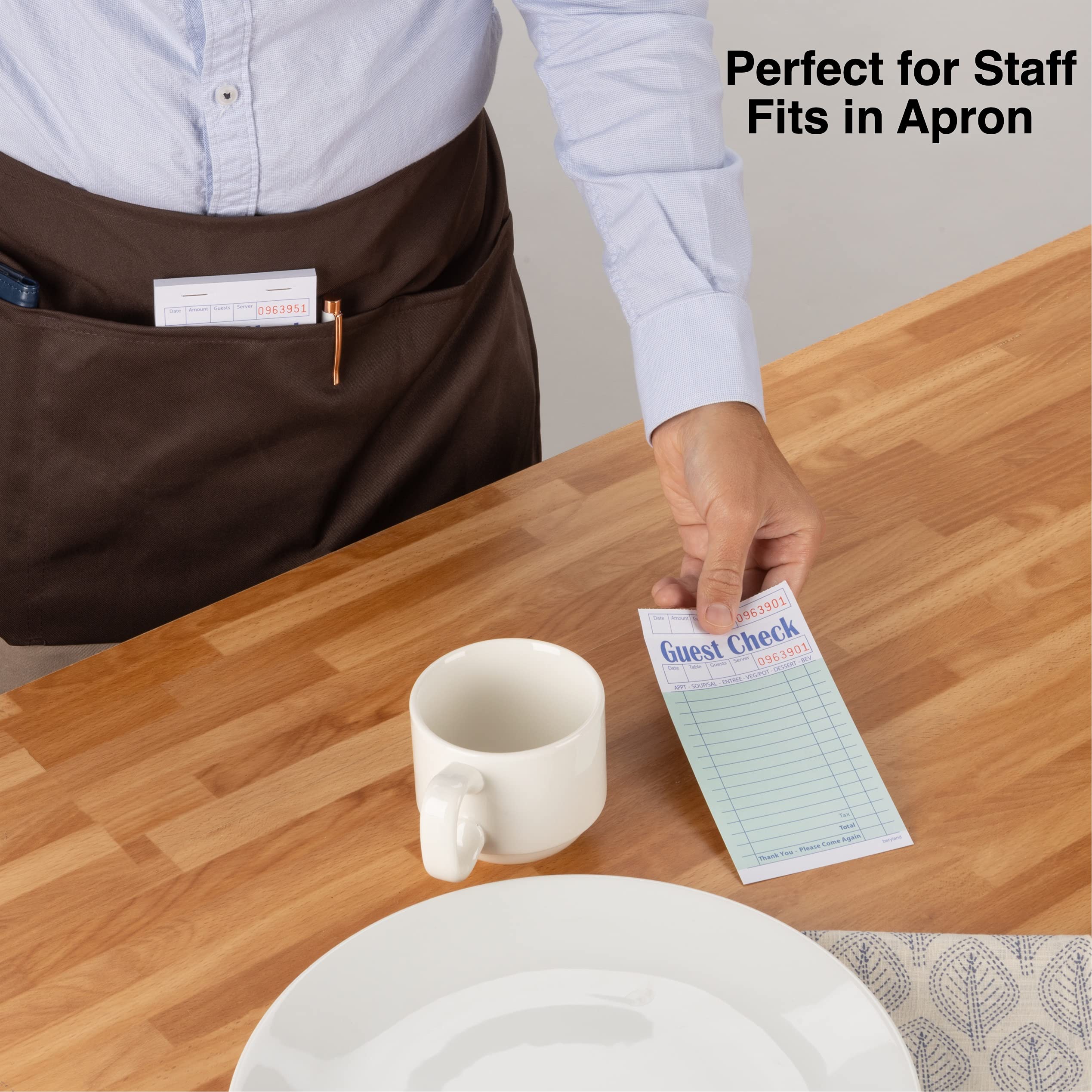 BERYLAND Server Note Pads - Guest Checks - Waitress Notepad, Double Sided, Pack of 10 Pads of 50 Sheets