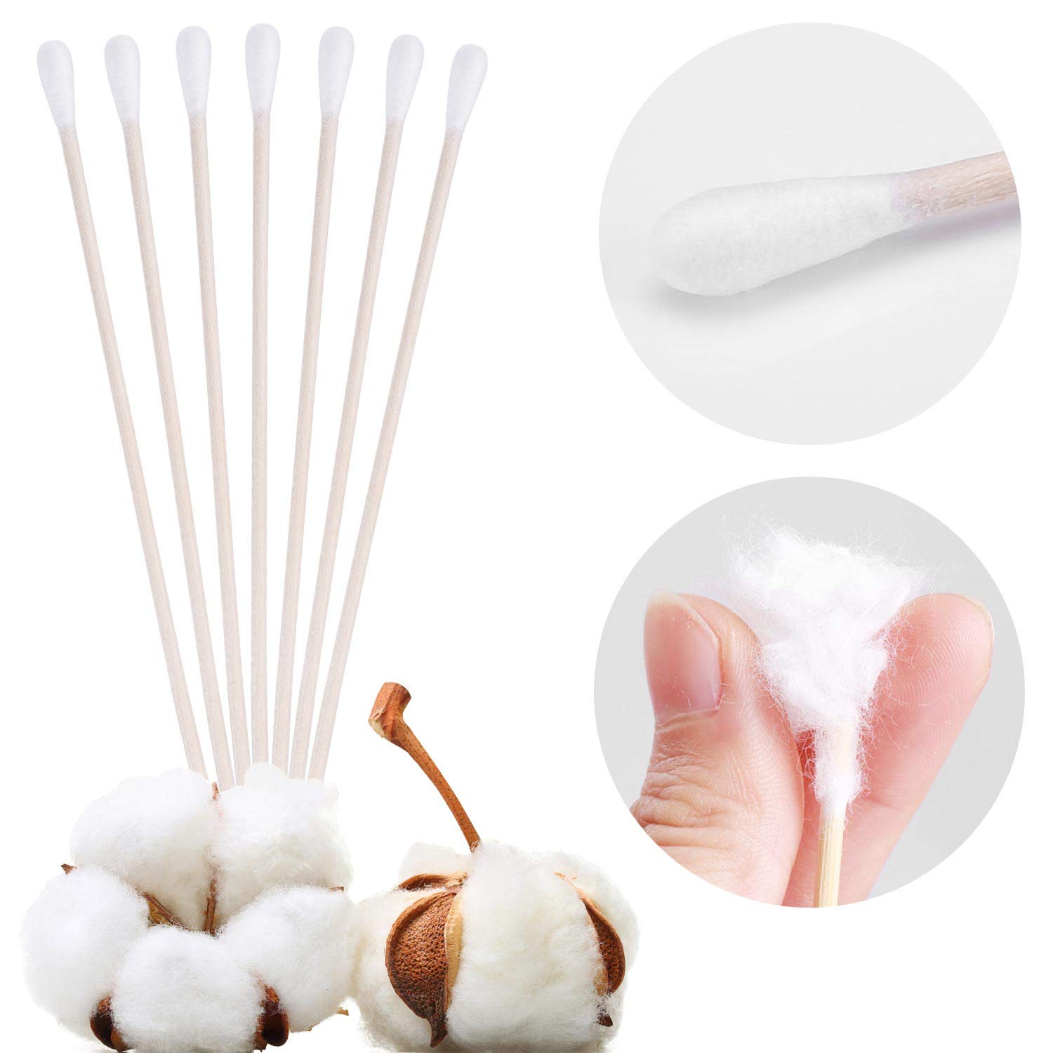 6" Cotton Swabs Wooden Handles Cotton Tipped Applicator Wood Sticks with Single Tip for Gun Cleaning, Wound Clean, Makeup, Removal Residue Tbestmax (500)