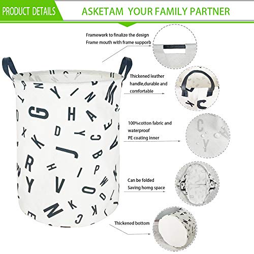 ASKETAM Fabric Laundry Basket Canvas Laundry Hamper for Dirty Clothes Toy Organizer Kid Nursery Room Decor Basket (letter)