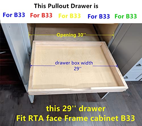 29'' Width Cabinet Roll Out Tray Wood Pull Out Tray Drawer Box Kitchen Cabinet Organizer, Cabinet Slide Out Shelves, Include Side Mount Drawer Tracks Glides Wood Spacers -DIY (Fit RTA Face Frame B33)