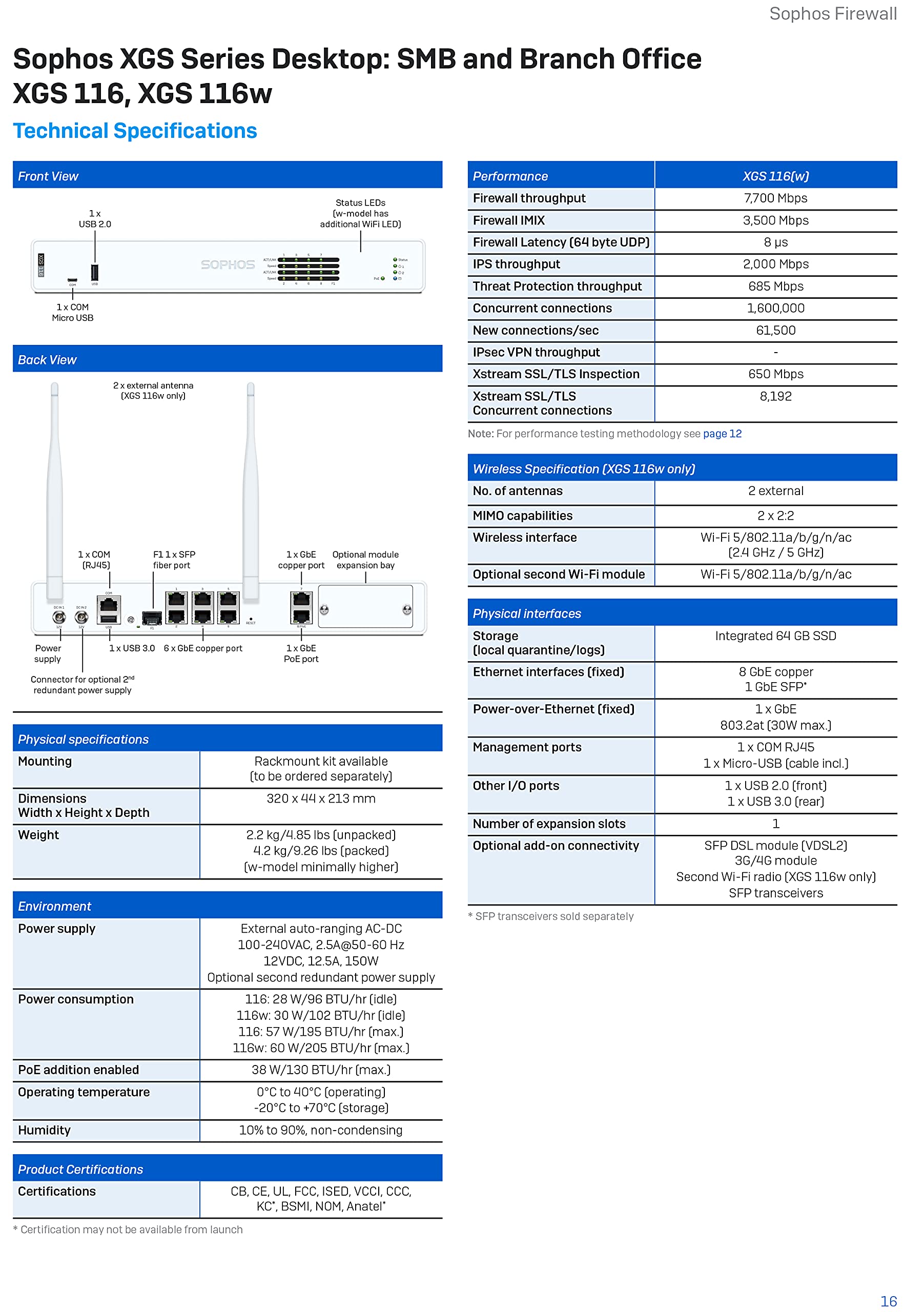 Sophos XGS 116 Next-Gen Firewall with Xstream Protection, 3-Year (US Power Cord) (IA1B3CSUS)