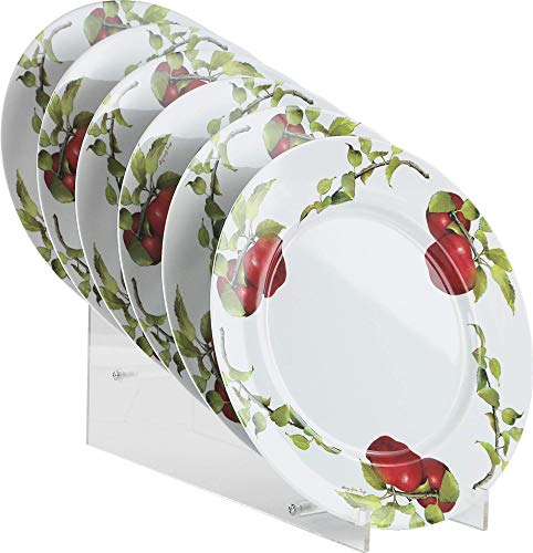 Reston Lloyd Harvest Apple by Sandy Clough, 6pc Melamine Dinner Plate Set, white, red, green