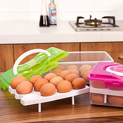2-Tier Deviled Egg Container Deviled Egg Holder with Lid and Handle Removable Tray for Refrigerator Freezer Storage, Holds 24 Eggs (Green)