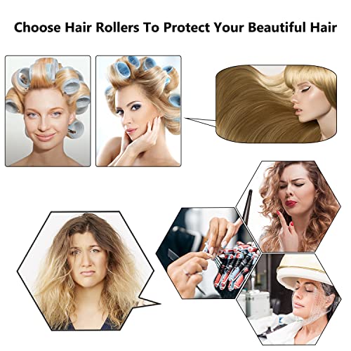 Hair Rollers Jumbo Size sets Self Grip Salon Hair Curlers Large Hair Rollers 3 Inch 6 Size 24 Pack Blue
