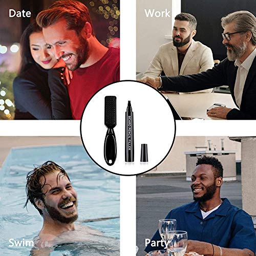 HWU Beard Pencil Filler for Men, Beard Filling Pen Kit, Long Lasting Coverage and Natural Finish - Beard, Moustache and Eyebrows - Beard Dye for Men - Bristle Brush Included (Dark Brown)