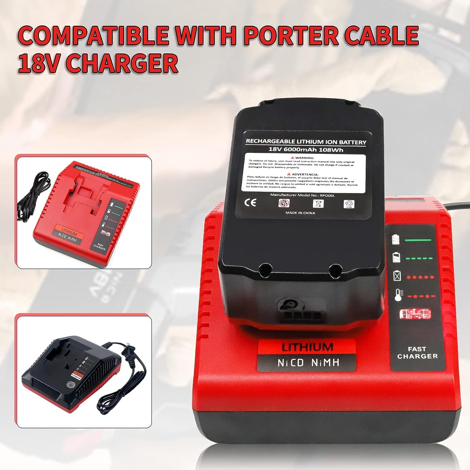 1 Pack 6000mAh PC18B 18 Volt Lithium Replacement Battery Compatible with Porter Cable 18V Battery PCC489N PCXMVC PC18BL PC18BLX PC18B-2 Cordless Power Tools Batteries