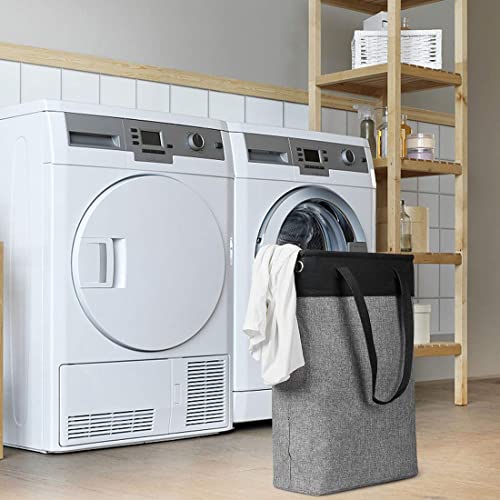 i BKGOO Laundry Basket with Handles Black&Grey-Slim Laundry Bin Collapsible Dirty Clothes Basket Narrow Laundry Bag Foldable Dirty Hamper for Camping, Dorms, Apartments