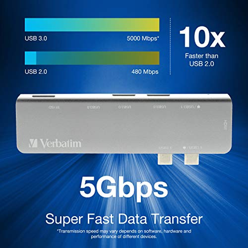 Verbatim 7-in-2 USB C Hub Adapter - 100W Power Delivery, USB 3.0, SD Card Readers for MacBook Pro + 6FT Monster 4K Ultra HDMI Cable