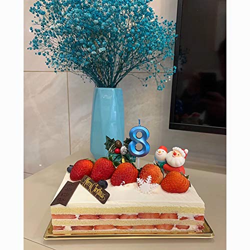 2.76'' Extended XXL Large Gold Glitter Happy Birthday Long Numbers Candles 3D Design Cake Topper Decoration for Adults/Kids Party Wedding(Blue, 3)