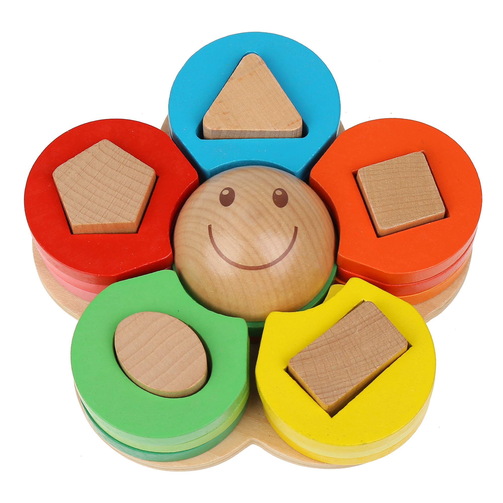 Boxiki kids Wooden Stacking Montessori Toys Color Shape Sorting Board for Toddlers. Non-Toxic Baby Wooden Toy for Early Development & Fine Motor Skills. 18 Month Old Toys (Flower)