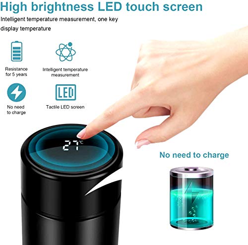 Intelligent Temperature Display Thermos Cup, 304 Stainless Steel Thermos Hot Coffee Cup, Travel Mug with LCD Touch Screen, Total Capacity 500ML (Black)