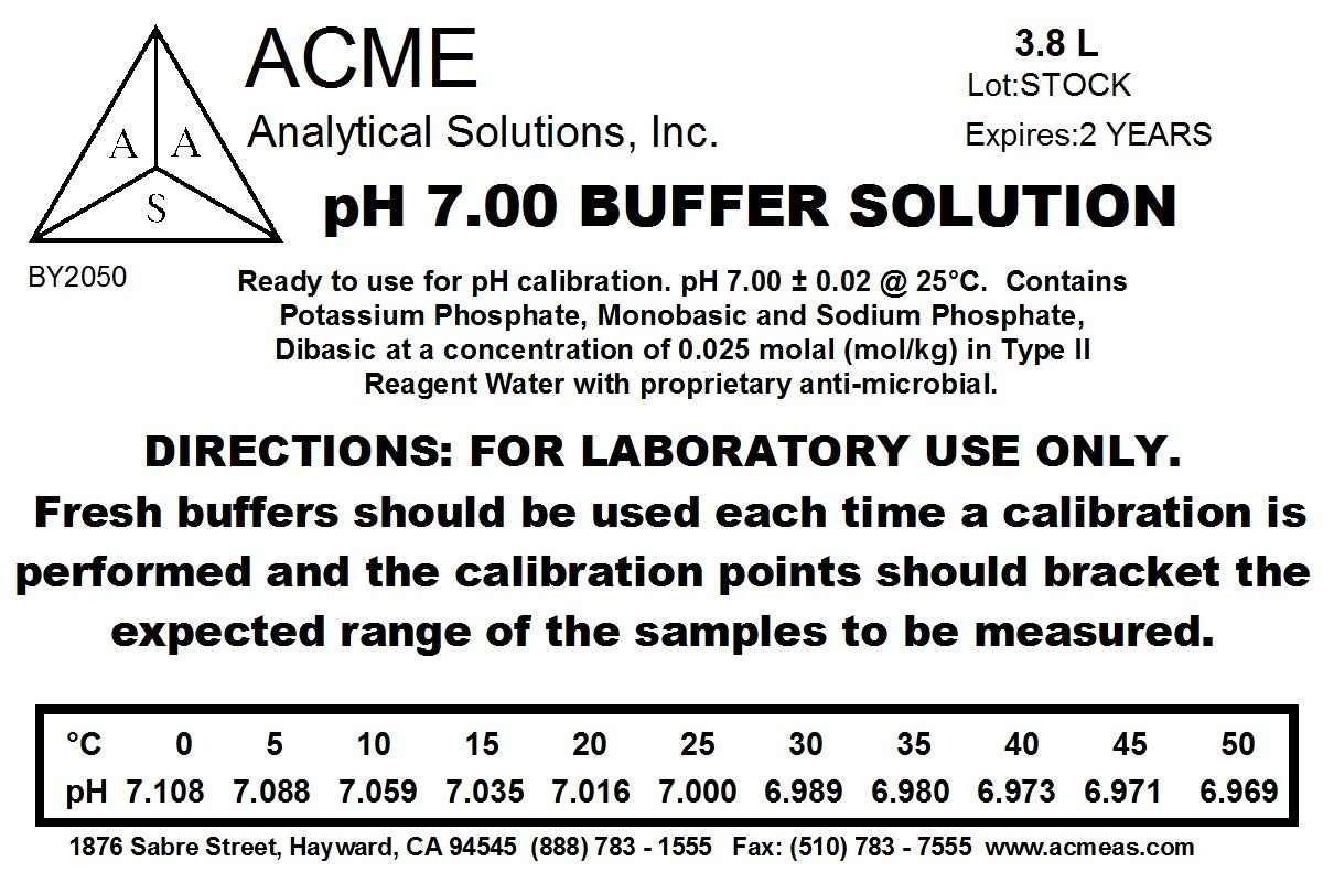 Acme Analytical Solutions pH 7 Buffer Solution, pH Calibration Solution, 2 Gallons, pH Meter Calibration Solution, NIST Traceable Reference Standard, Designed for All pH Meters, 4 x 3.8 Liters