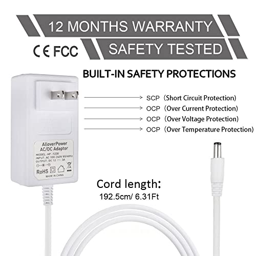 12V Power Cord for Spectra Breast Pump S2 S1 Charger Cord Replacement - for Spectra Electric Breast Pump S1 / S2 / SPS100 / SPS200 / 9 Plus / M1 AC Power Supply Adapter