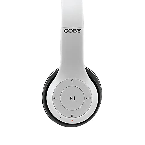 Coby Bluetooth Headphones | Wireless Headphones with Built-in Mic, Hands-Free Calling | Over The Ear Foldable Bluetooth Headset for Easy Storage | Up to 5 Hours of Playtime | Supports AUX in (White)