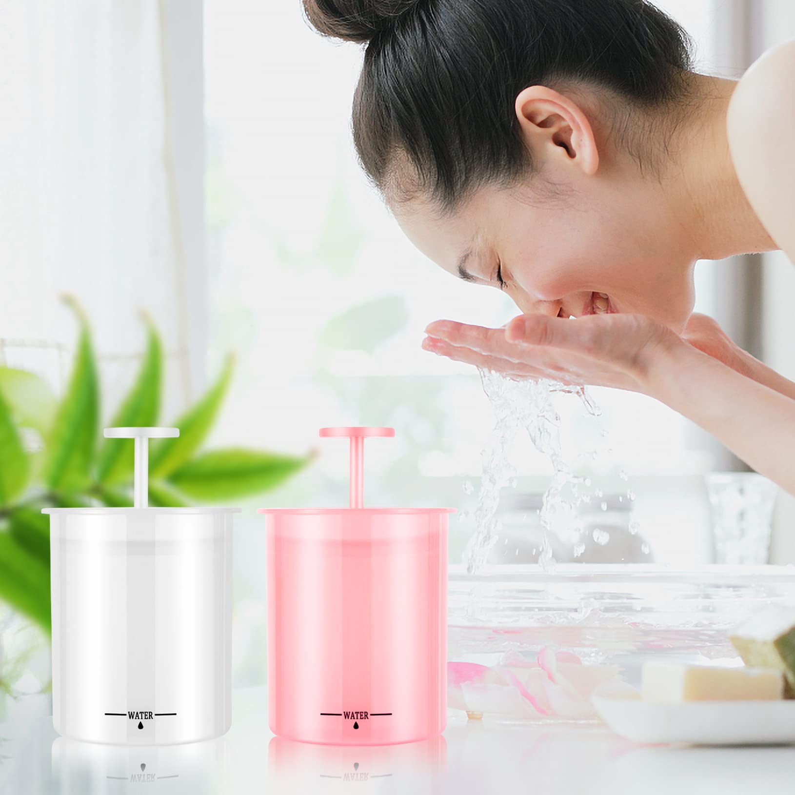2Pcs Face Wash Foam Maker for Face Wash, Facial Cleaning Tool, Deep Skincare Cleaner Tools for Travel Household (Pink and White)
