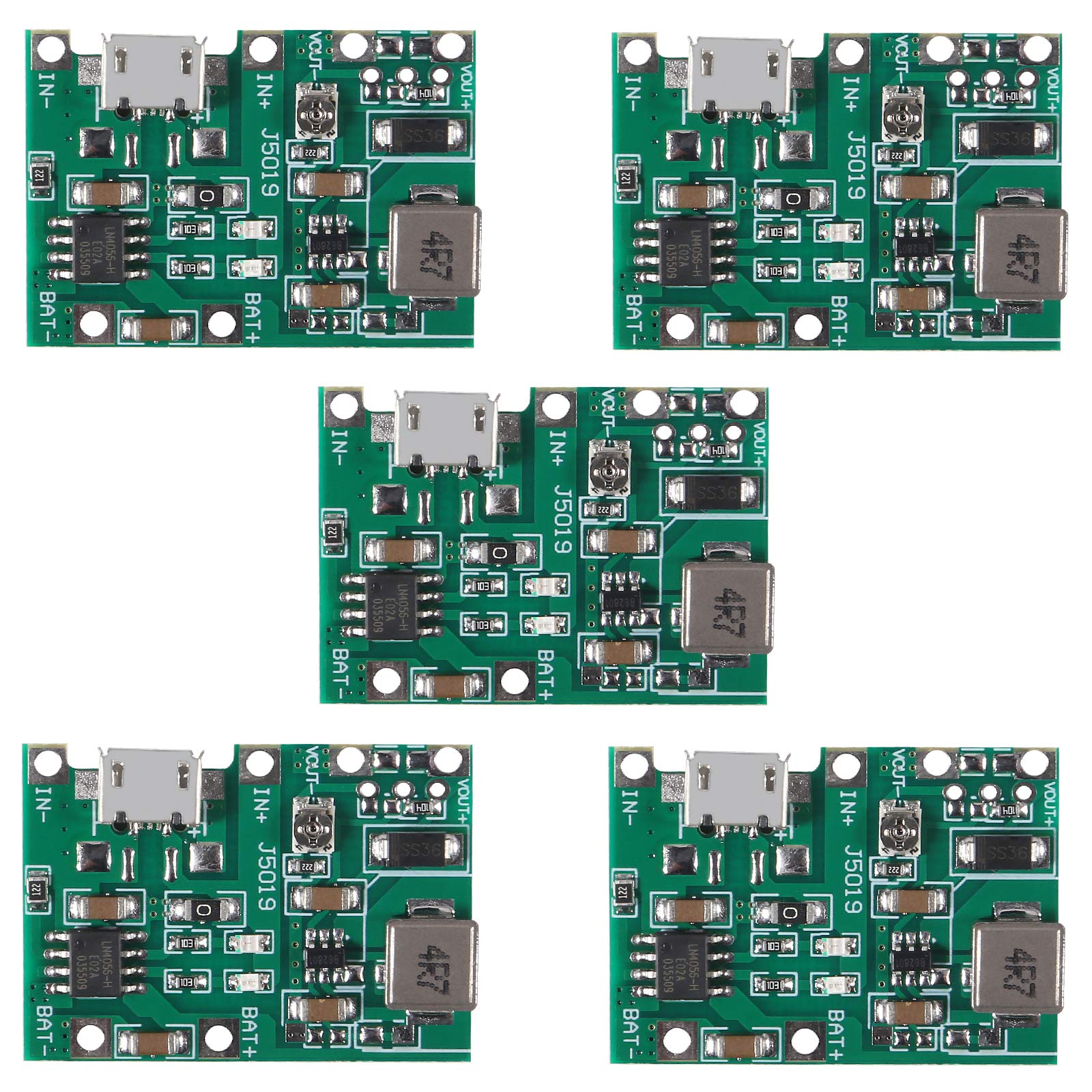 5PCS 3.7V 4.2V Lithium Liion Battery Charger Board Adjustable DC-DC Step Up Module Boost Charge Discharge Integrated Module TP4056 DIY Kit Parts