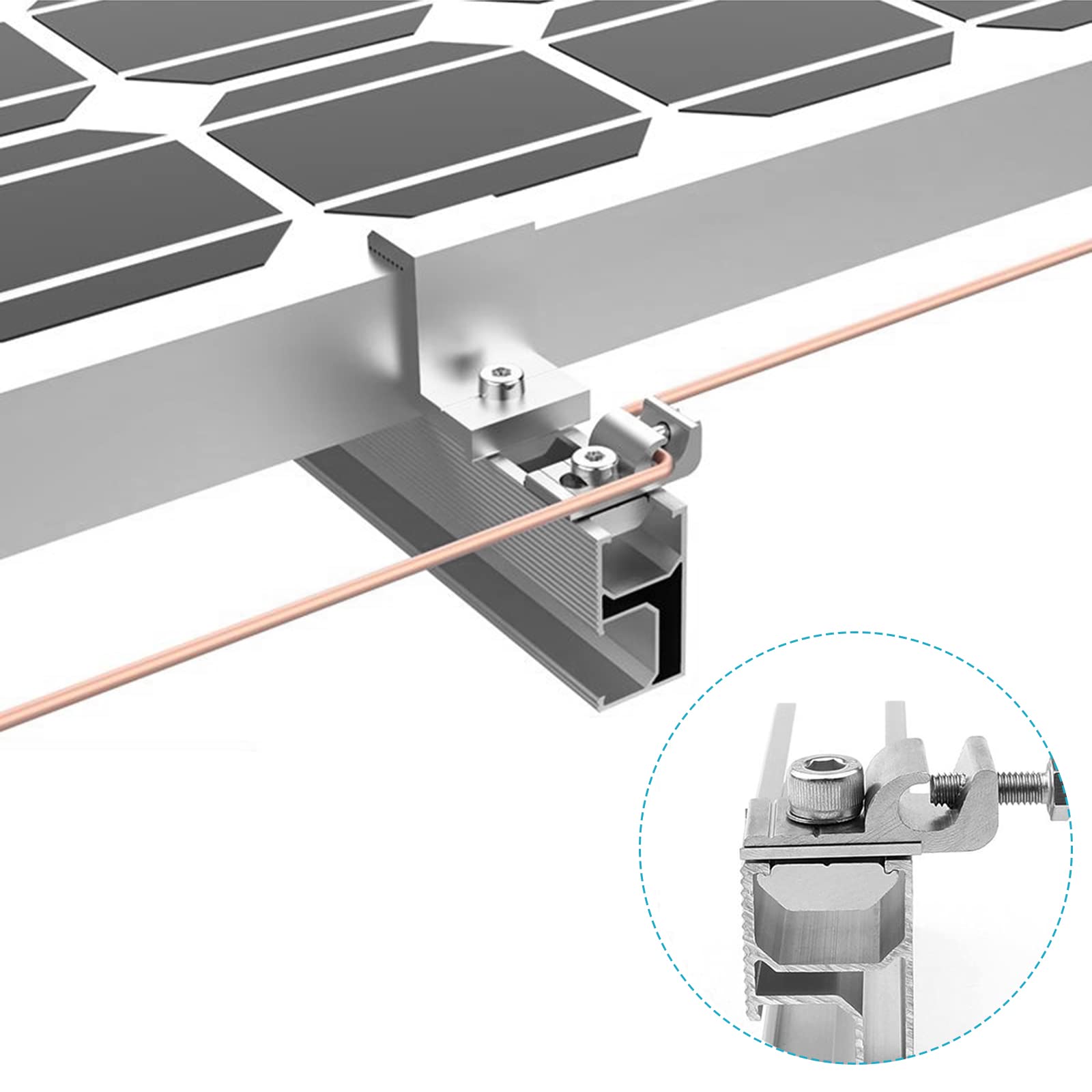 10 Pcs Solar Panel Grounding Lugs with Nuts and Bolts Earthing Ground Clip Cable Clamp for Lay in Lug for Bare Wire and Pipe