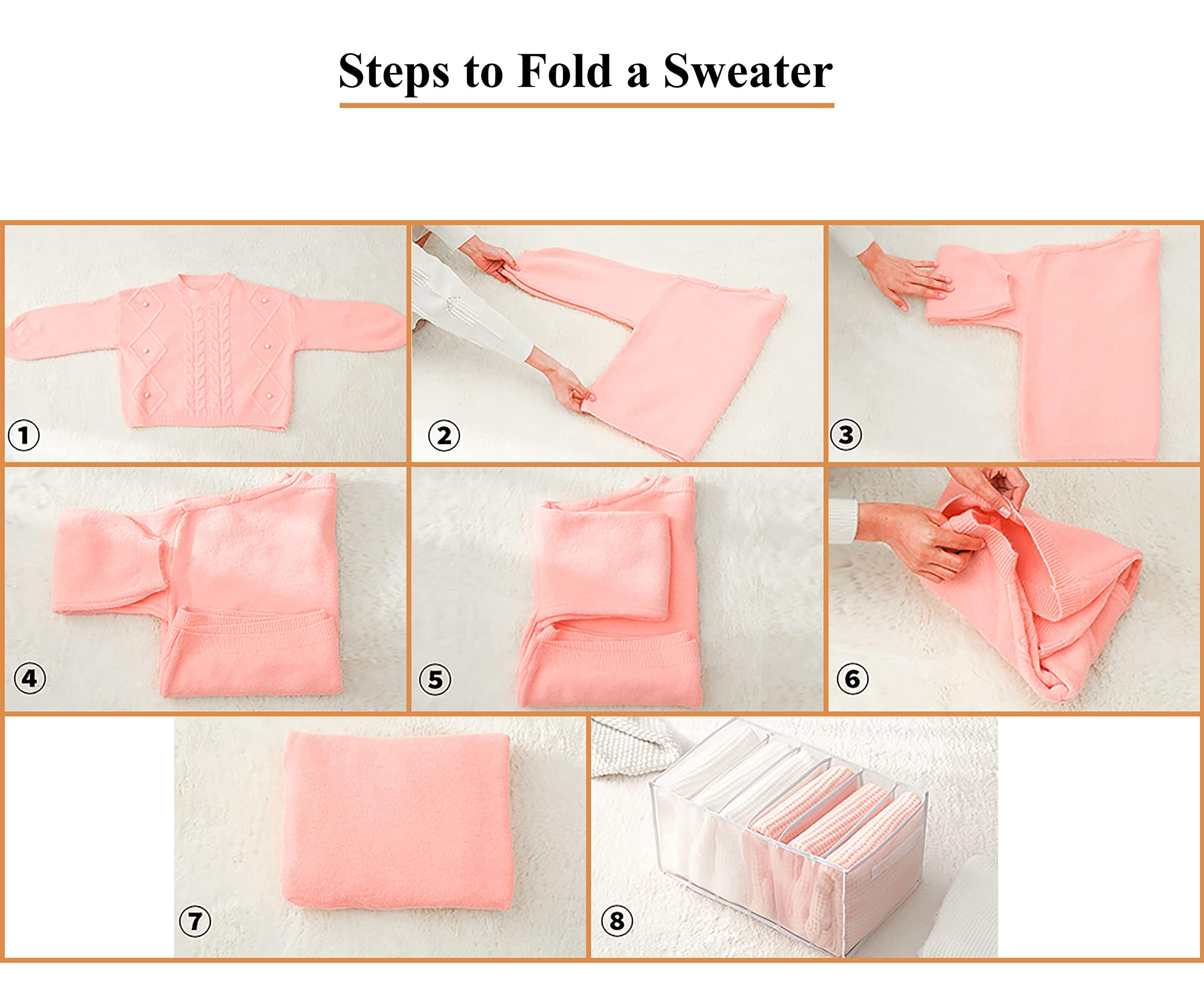 2PCS Extra-large Clothes Drawer Organizers, Foldable Wardrobe Clothes Organizer, 6 Grids Clothes Storage Box for Sweater, Coat -White