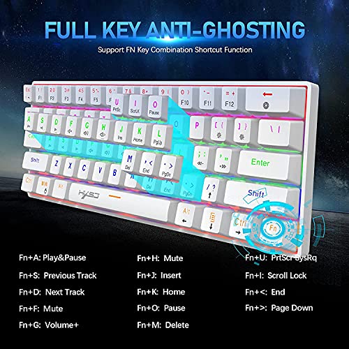 60% True Mechanical Gaming Keyboard Mouse Set, Type C Wired 61 Keys Layout Rainbow LED Backlit USB Waterproof Keyboard Anti-ghosting Keys+Lightweight RGB Mice 6400DPI for Computer/PC/Laptop/MAC(White)