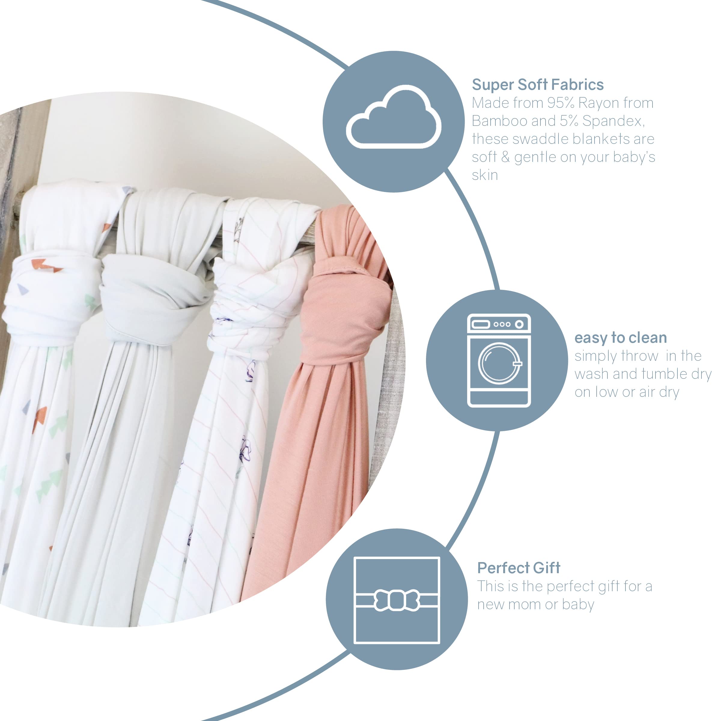 GooseWaddle Luxury Soft Blue Baby Swaddle Blanket 2-Pack (47”x47”), Ultra Comfort Stretchy & Breathable Material Provides Premium Comfort to Infants, 95% Rayon from Bamboo and 5% Spandex