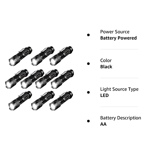 10 Pack Mini Flashlights Small LED Flashlight 300 Lumen Portable Tactical Zoomable Pocket Torch Lantern Adjustable Focus Light for Kids Child Camping Emergency Travel Hiking Torch Light