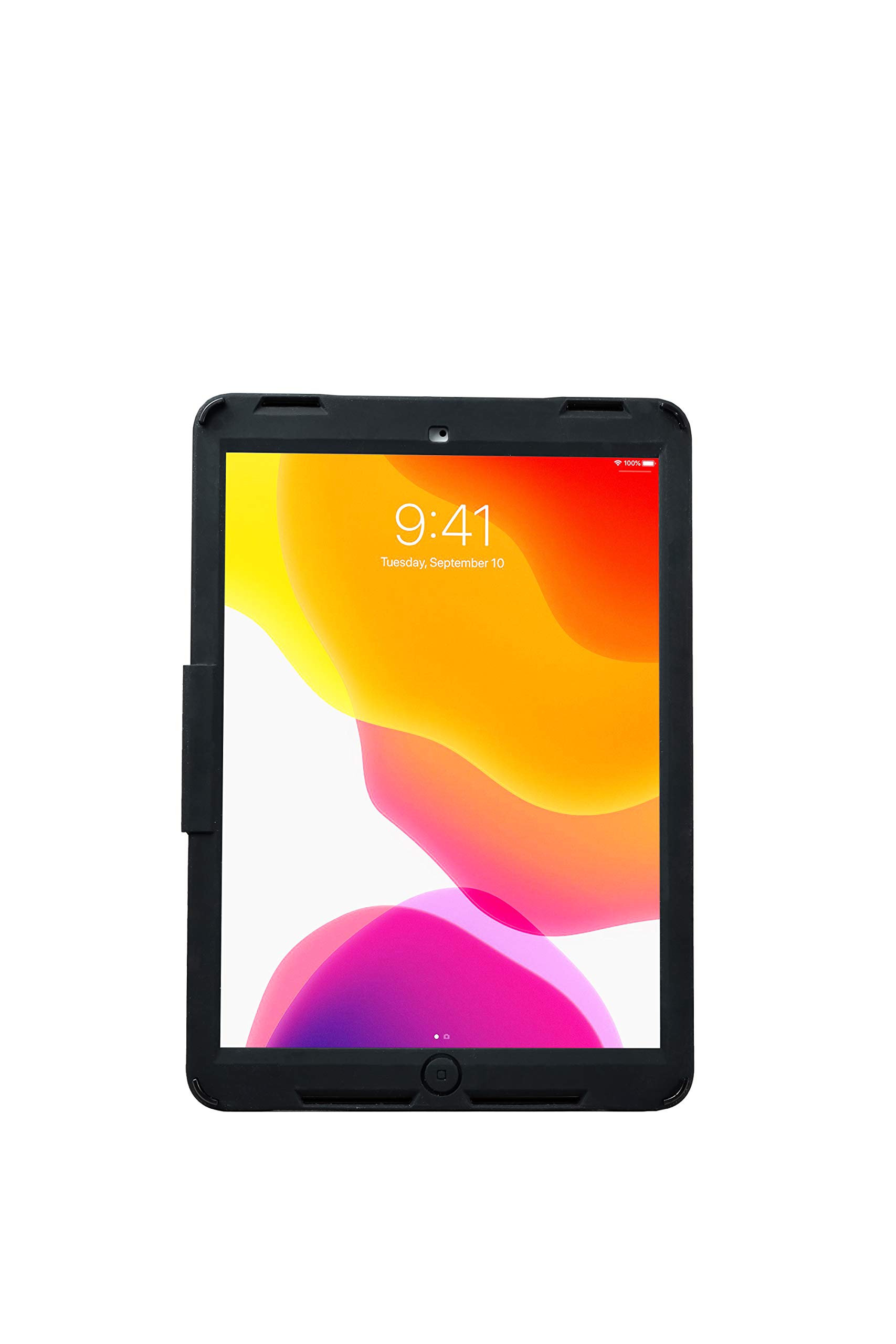 Security Tablet Case – CTA’s Security Case with Kickstand - Rugged Silicone Jacket and Anti-Theft Galvanized Steel Cable for iPad 7th/8th/9th Gen 10.2” - Black (PAD-SCKT10)