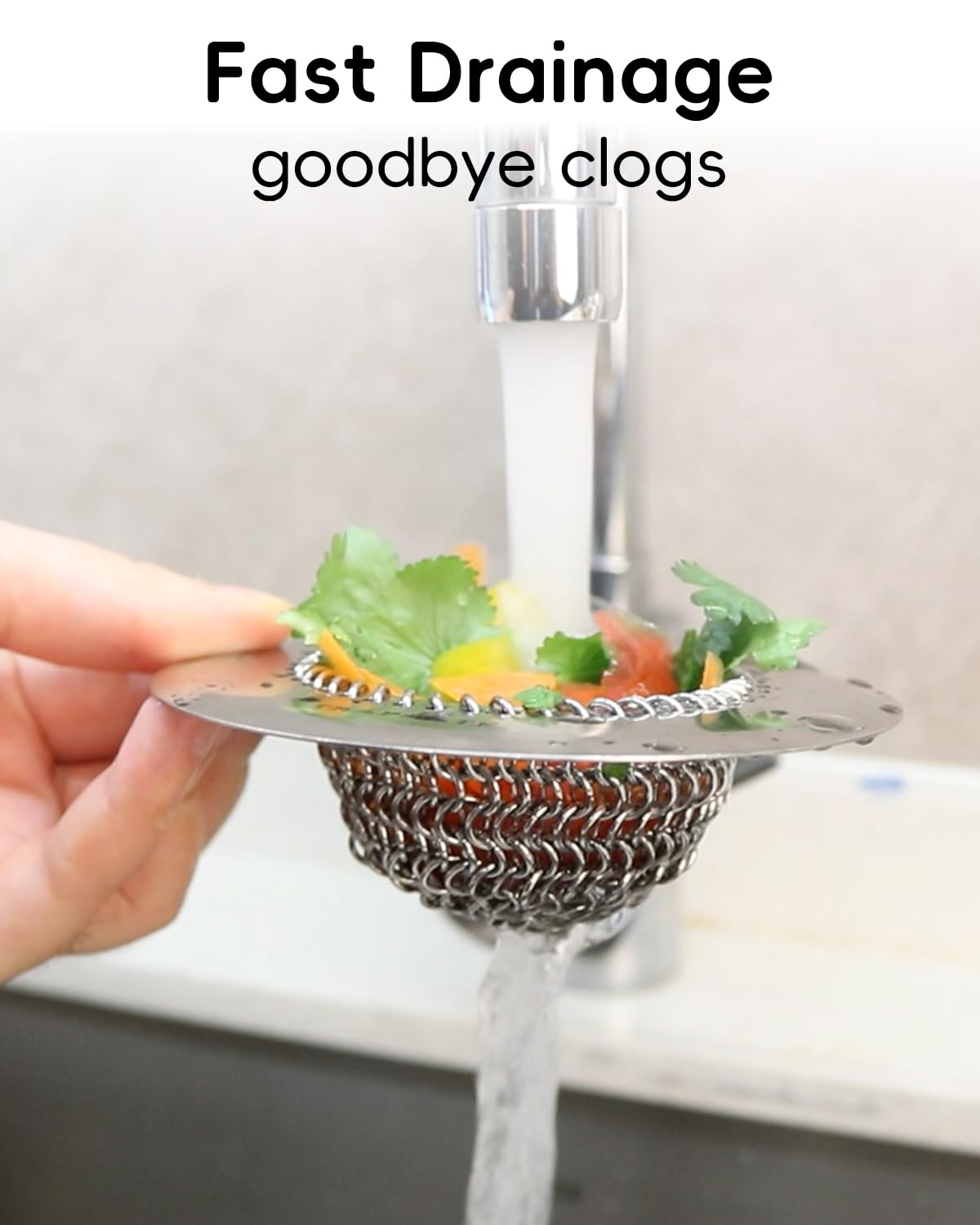 1 Pack Sink Strainer, Flexible Chain Mesh Easy Clean Kitchen Sink Drain Strainer, Anti-Rust 304 Stainless Steel Sink Strainer, Sink Protectors Clog-Free Sink Catcher Strainer for Food Garbage Disposal