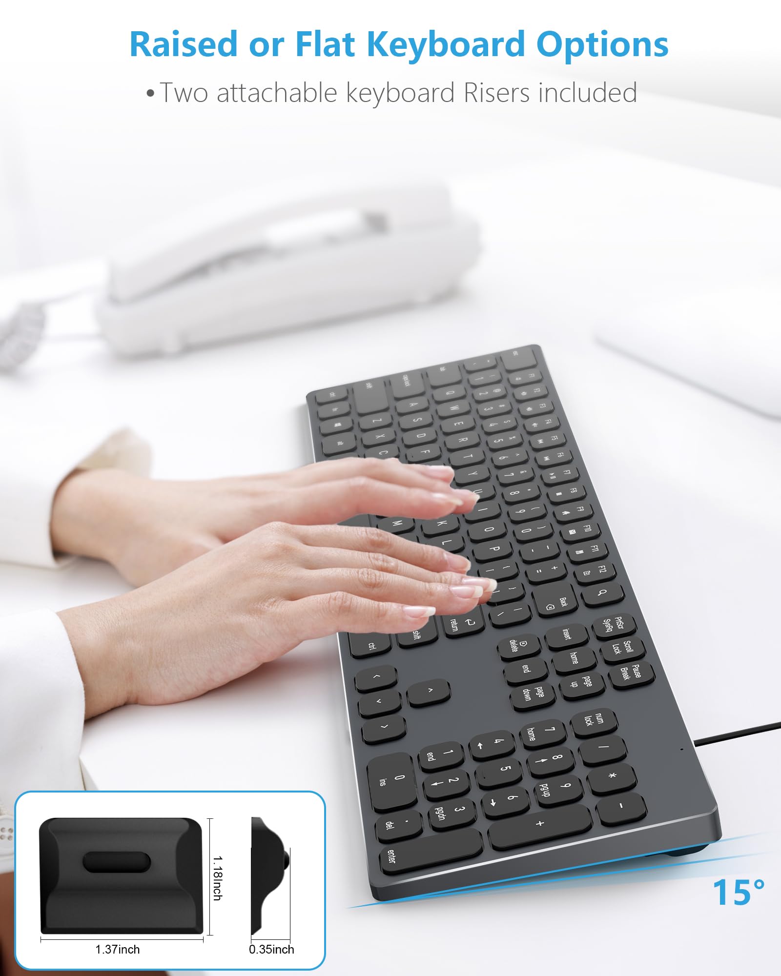 9H Aluminum USB Wired Keyboard with Numeric Keypad for PC Windows 10/8 / 7 / Vista/XP