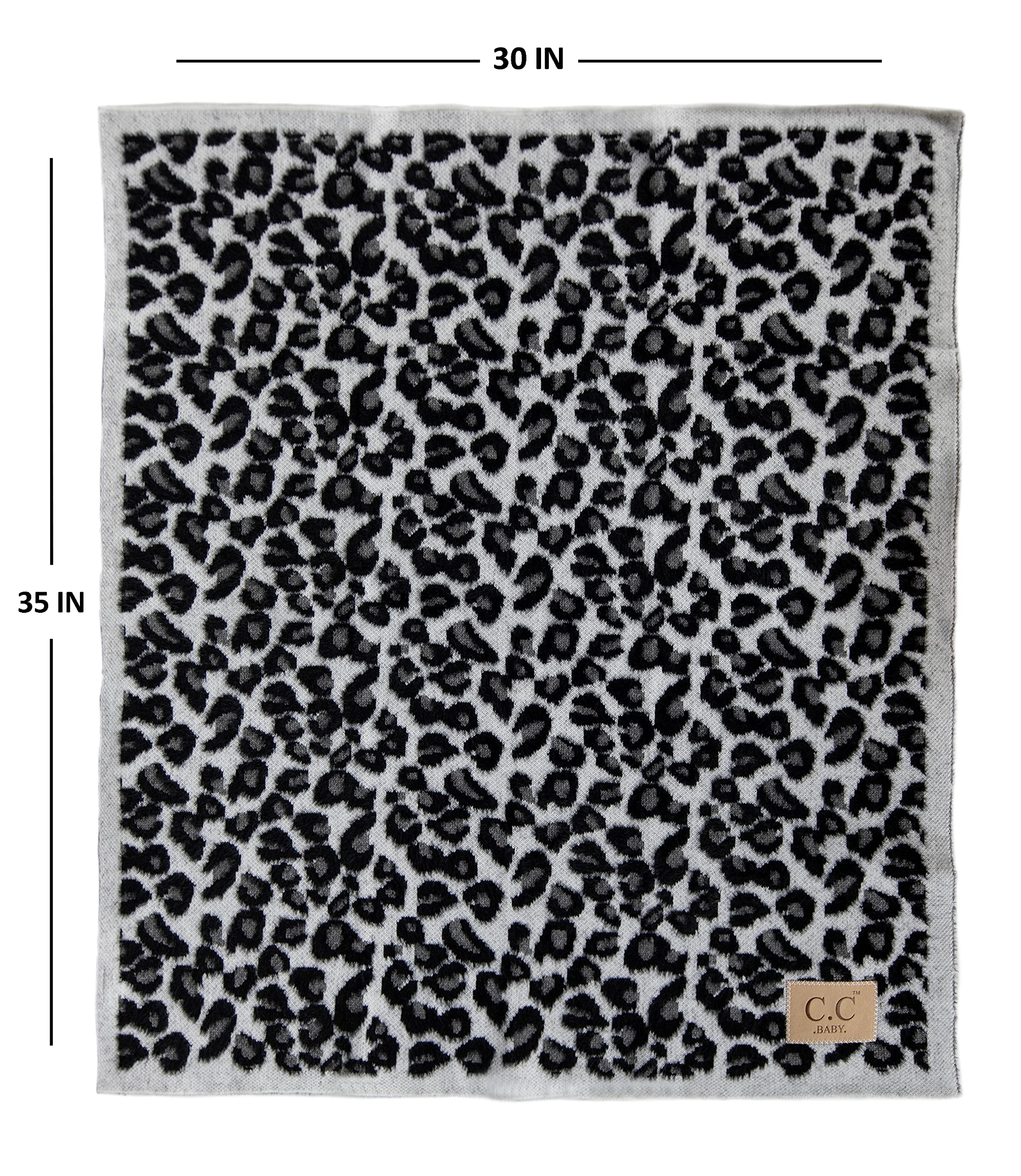 Funky Junque Large Soft Warm Lightweight Baby Throw Blanket with Matching Beanie Bundle for Toddler Bed, Strollers, Naps, Daycare Preschool - Leopard Print - 1 Fur POM - Ivory