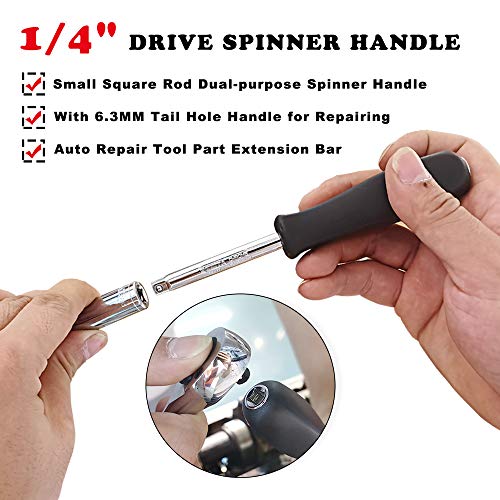 1/4" Drive Spinner Handle - 1/4" Socket Driver Handle Standard with internal 1/4" Female End Attachment Extension (150MM)
