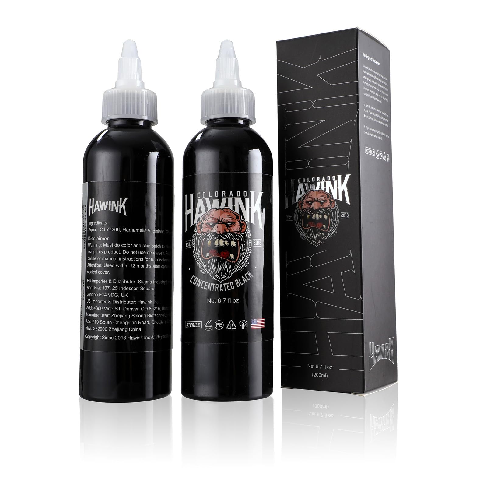 Hawink Tattoo Ink 6.7oz (200ml) Vegan-Friendly USA Standard Pigment Concentrated Black TI963-6.7OZ-S