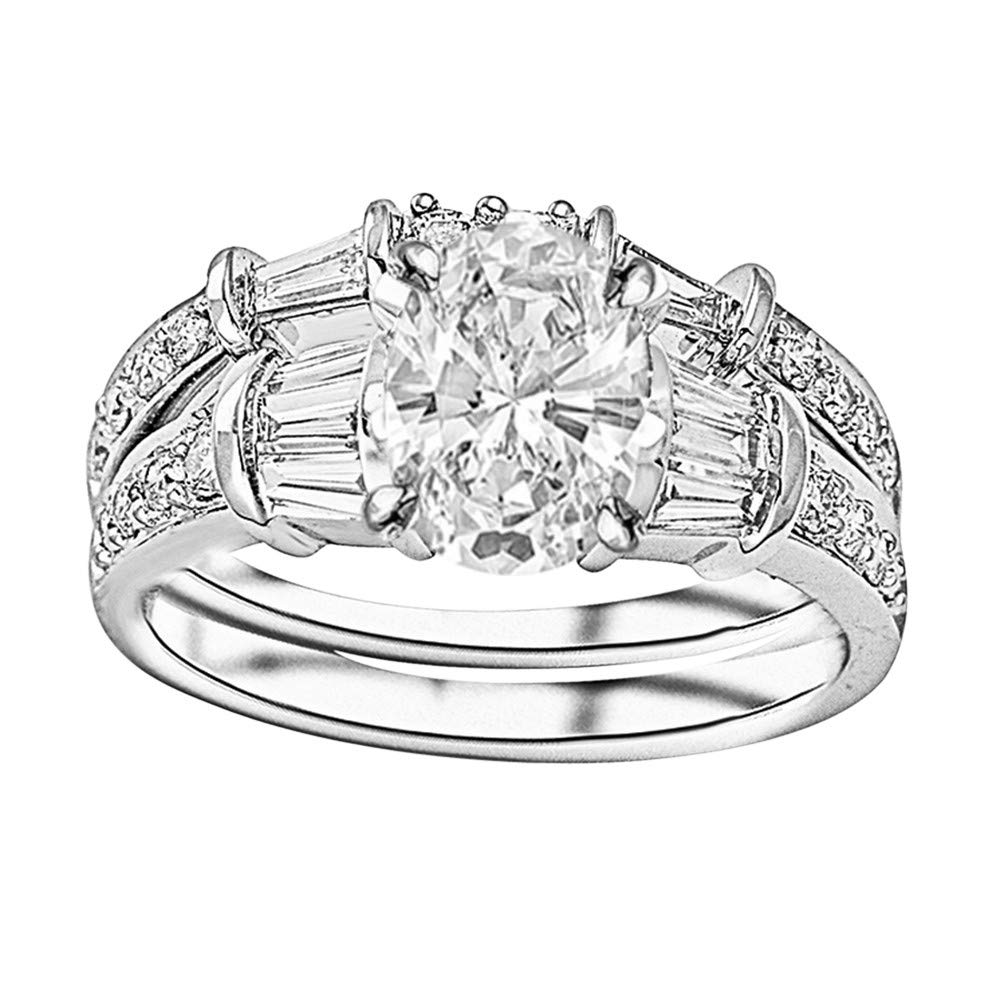 1.75 Ctw 14K White Gold Channel Baguette Round Bridal Wedding Band Set and GIA Certified Oval Cut Diamond Engagement Ring (1 Ct Center G-H Color SI1-SI2 Clarity)