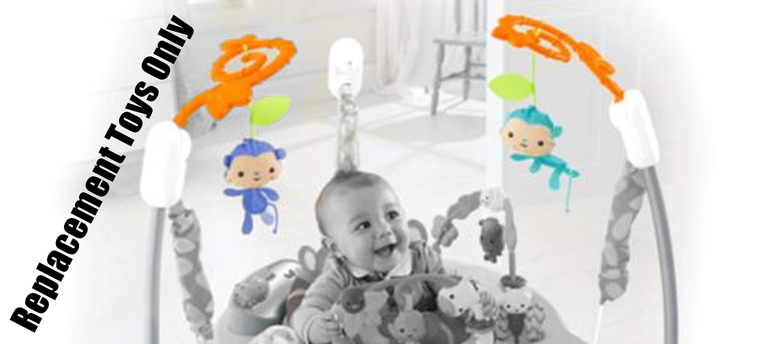 Replacement Parts for Rainforest Jumperoo - Fisher-Price Roarin' Rainforest Jumperoo CBV63 ~ Replacement Toys ~ Orange Vines with Blue Monkeys