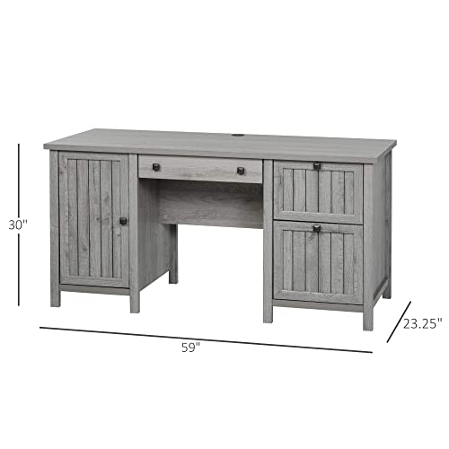 HOMCOM Vintage Executive Computer Desk, Home Office Work Station, Student Table with Cabinet & 3 Drawers for Hanging Files, Grey