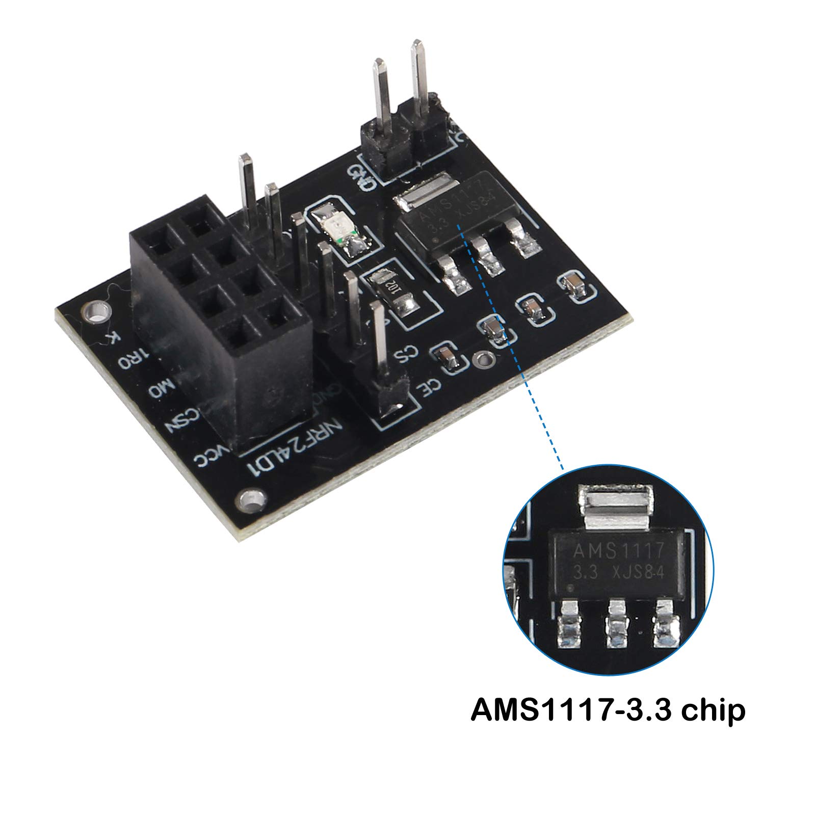2Pcs NRF24L01+PA+LNA RF Wireless Transceiver Module with SMA Antenna 2.4G 1100m & Wireless Module with Breakout Adapter On-Board 3.3V Regulator