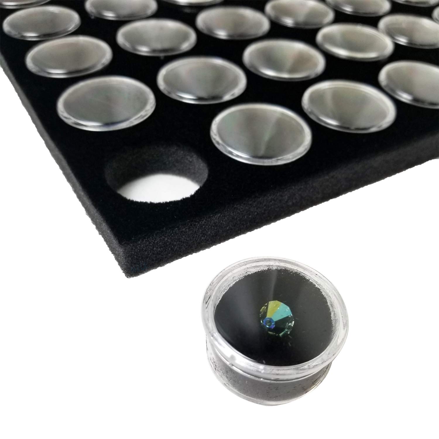 MOOCA Black Glass Top Jewelry Display Case Box 50 Gem Jars, Ring Box, Jewelry Organizer, Gem jar storage for Jewelry, Glass Display Box, storage Tray