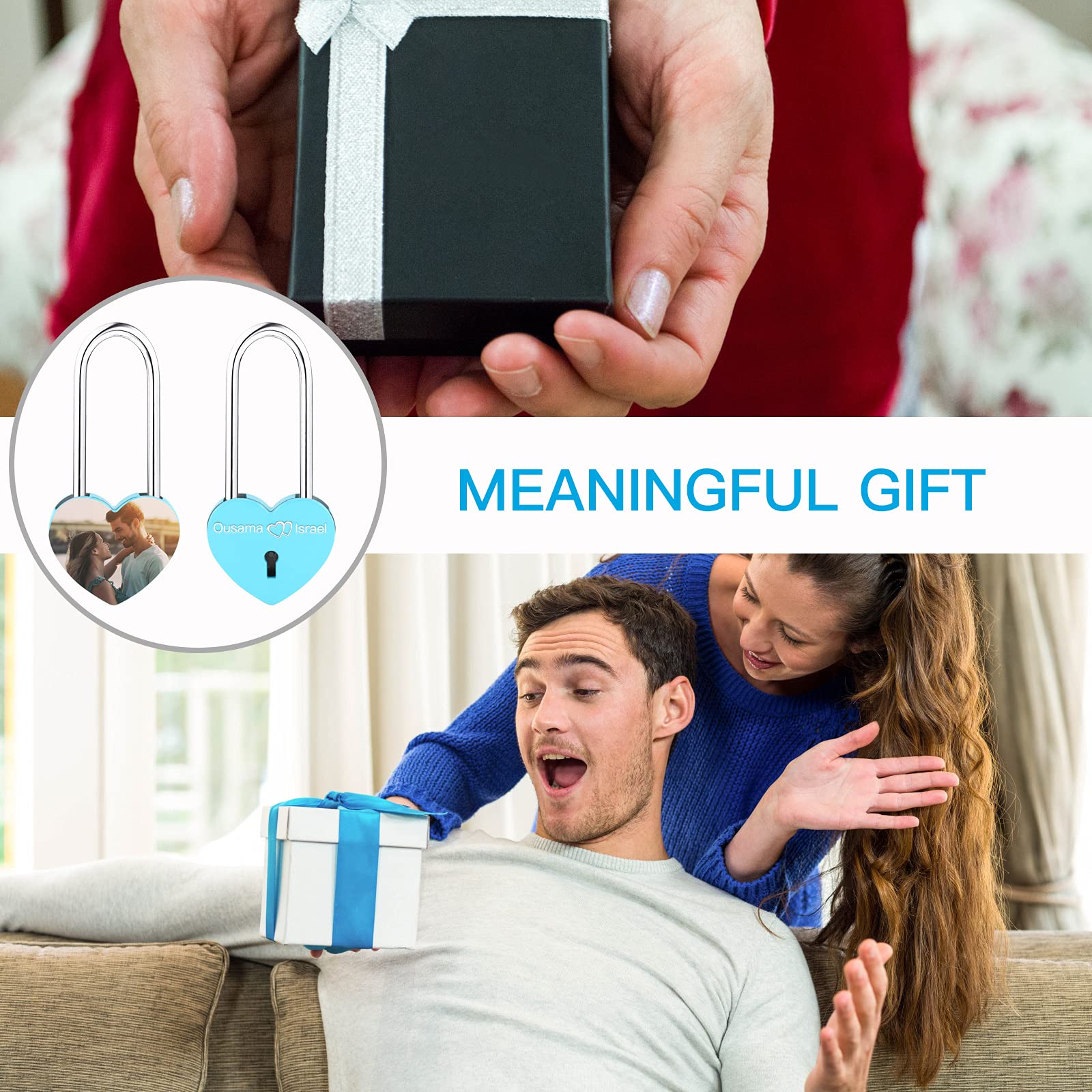 NGTSFLY Personalized Love Heart Lock Engraving Name/Text for Couples Men Women Boyfriend Girlfriend Lover Memorial Anniversary Valentine Gift,with Key Metal Heart Shaped Padlock Silver3