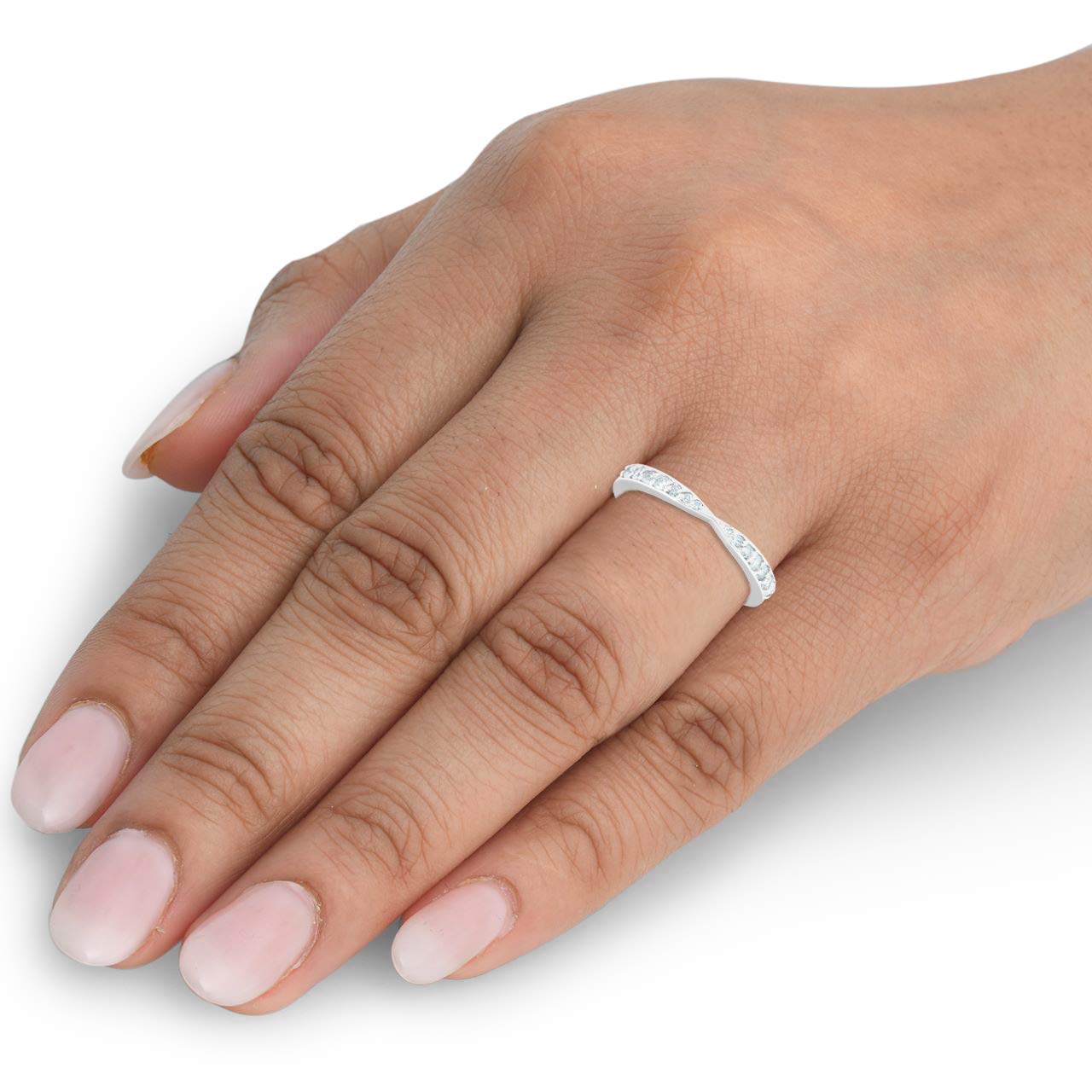 1/4Ct Diamond Stackable Tapered V Shape Womens Wedding Ring 10k White Gold - Size 8.5