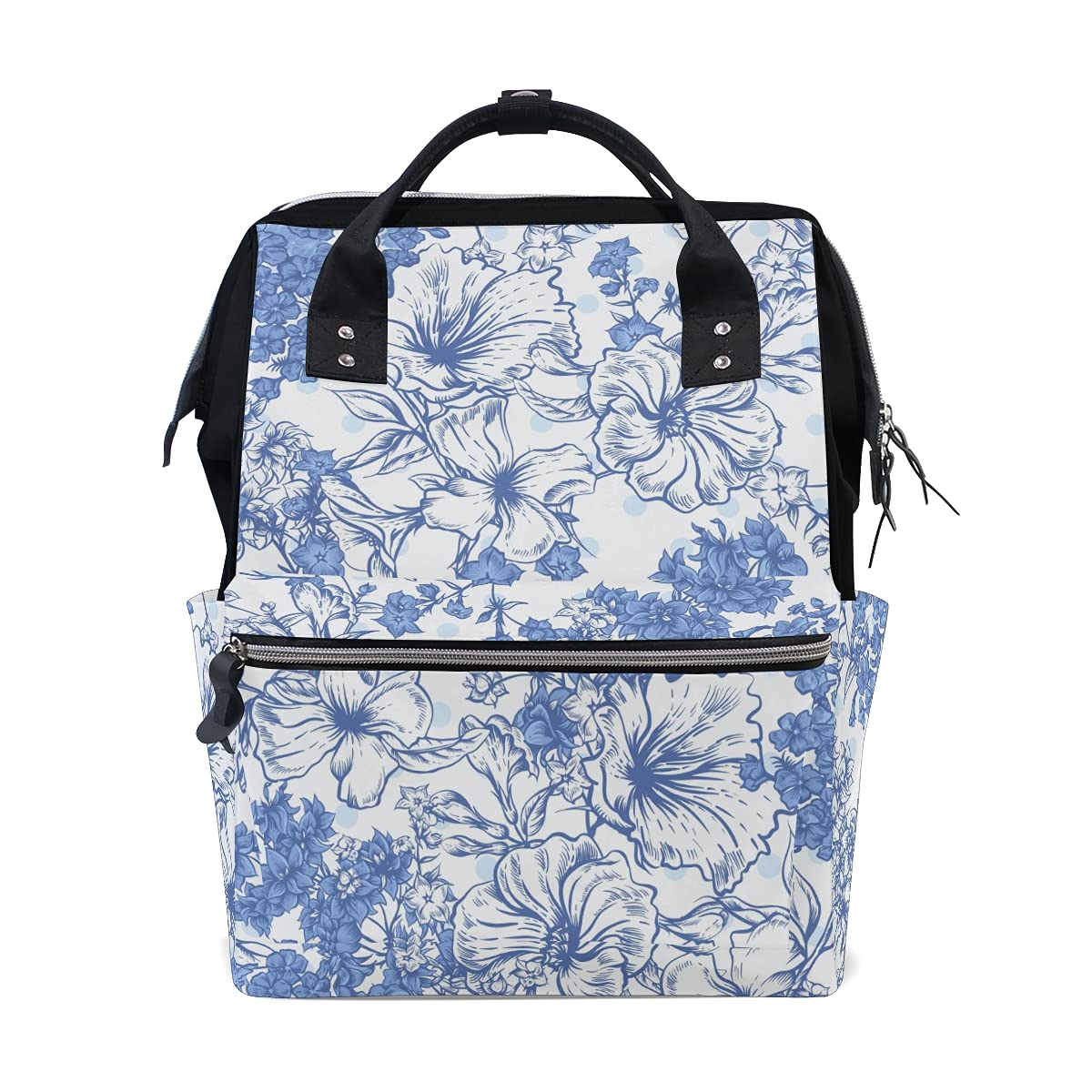 A Seed Backpack Baby Diaper Bag Tote Vintage Flowers Floral Leaves Blue for Mom Dad Father Mother