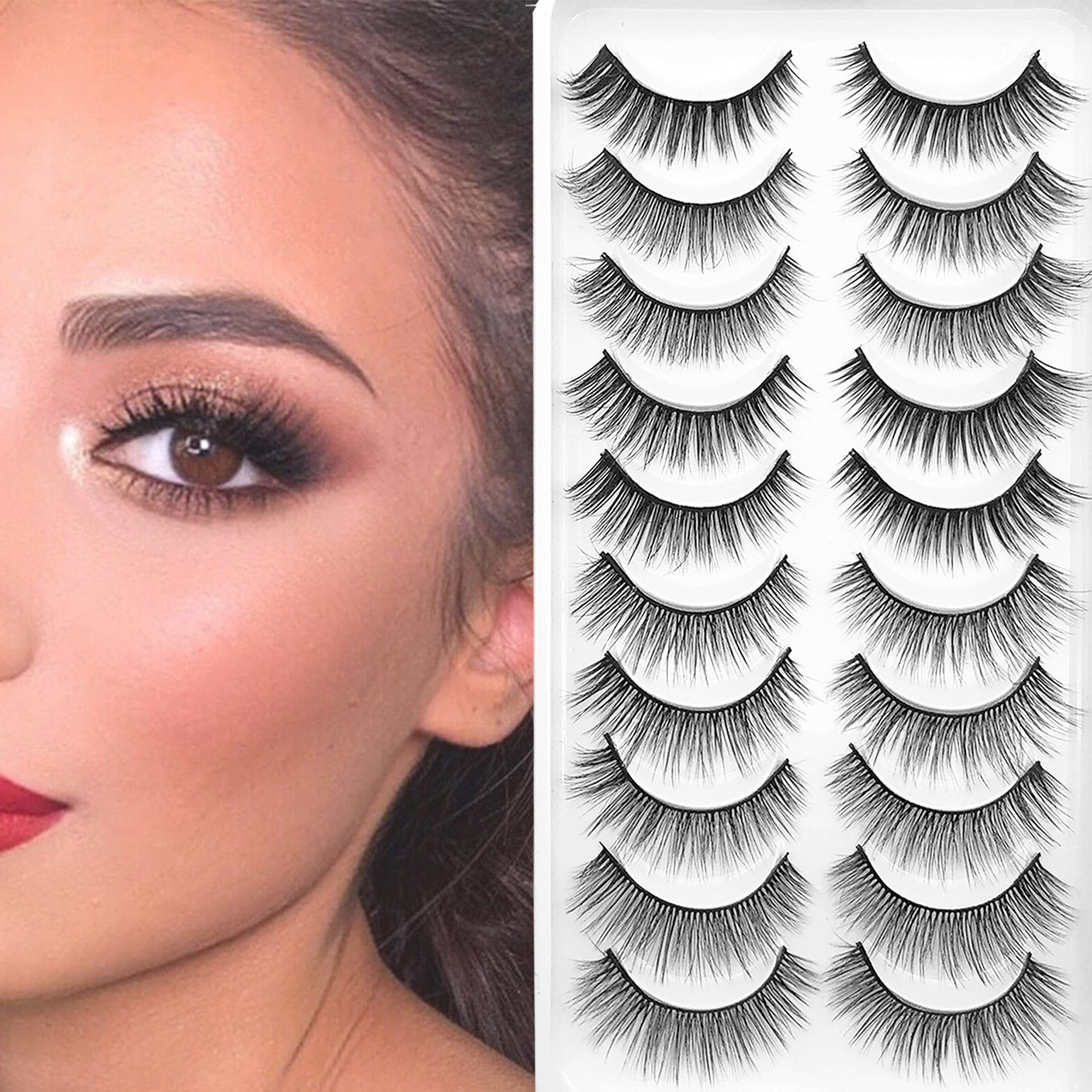 Mikiwi Lashes False Eyelashes 10-12mm Natural Fake Lash Fluffy Light Volume Faux Mink Lashes 10 Pairs Pack Eye lashes