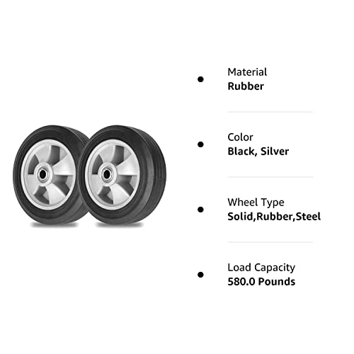 AR-PRO (2- Pack) Run-Flat Solid Rubber Replacement Tire 8" x 2'' with a 5/8" axle for Hand Trucks, Wheelbarrows, Dollies, Trolleys and More β Run Flat with 580 lbs Max Load
