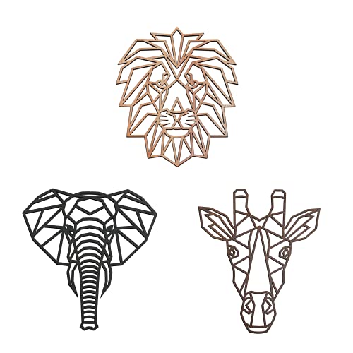 Carrick & Cross - Wooden Geometric Jungle Nursery Decor Color Set - Wall Hanging Safari Art - Tropical Decals ā Decorations for Themed Rooms, Jungle & Safari Decor, Forest Themed African Art