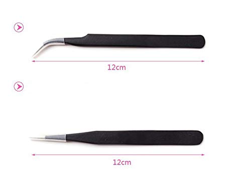 2pcs Tweezers Set Anti-static Stainless Steel for Ingrown Hair Curved Straight Professional Slant Tip &Splinter Tip Remover Tweezer