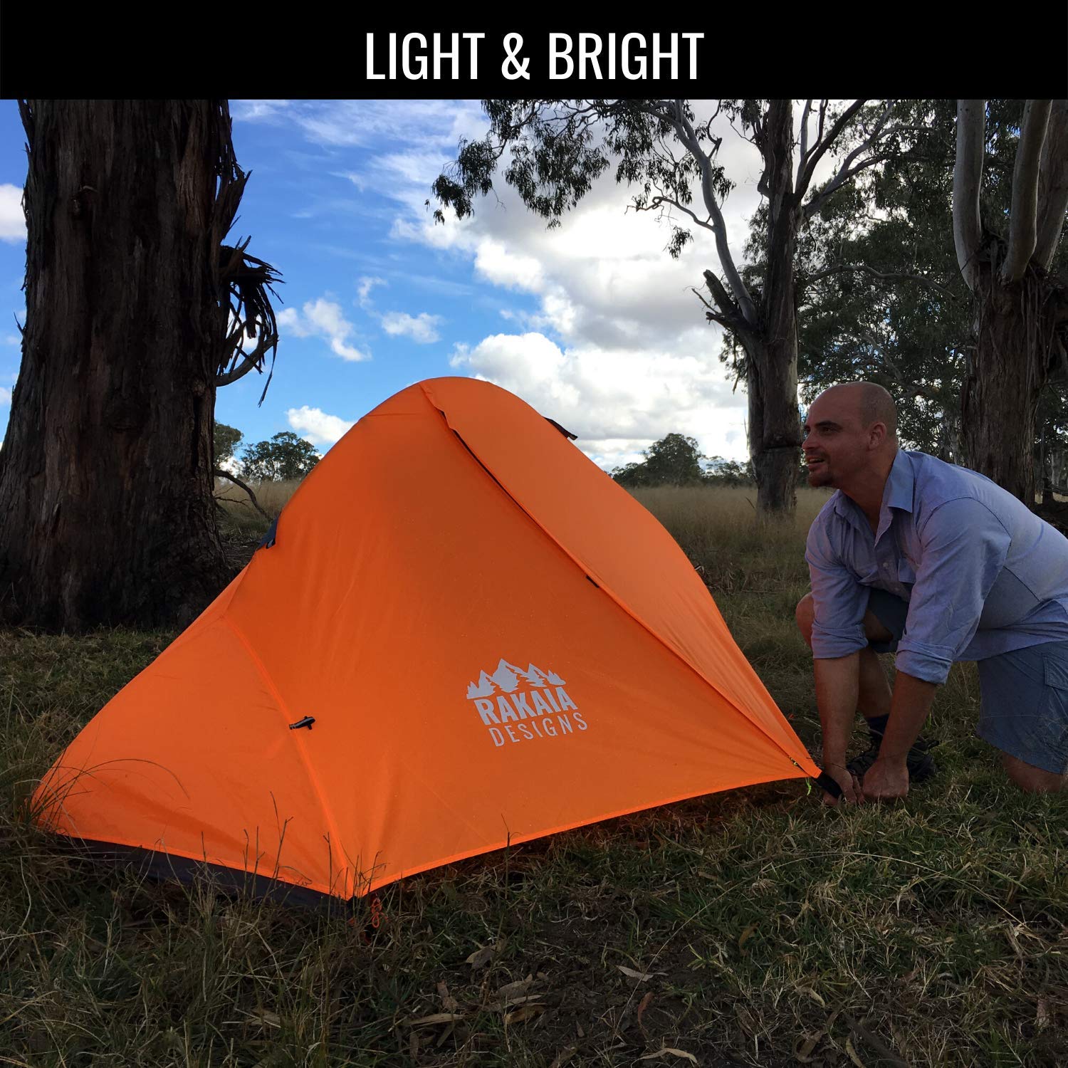 1 Person Lightweight Backpacking Tent with Stakes & Guys 3-4 Season Free Standing Camping Hiking Waterproof Backpack Tent