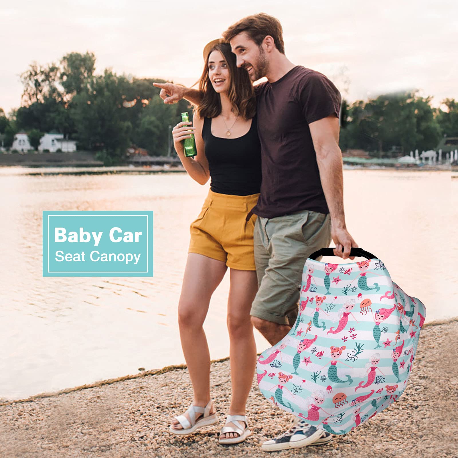 Car Seat Covers for Babies, Infant Carseat Canopies for Boys Girls, Opening Nursing Cover with Breathable Interactive Window, Soft Carrier Cover Newborn Shower Gift