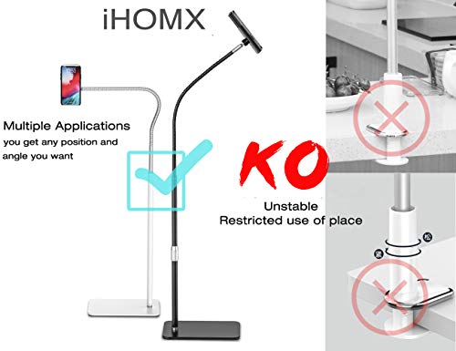iHOMX Gooseneck Tablet Floor Stand, 360 Degree Rotating Long Arm & Vertical Adjustable Tablet Stand Holder for 4"-12.9" Device, Cell Phone,iPad,Nintendo,eBook Reader (Vertical-Black)